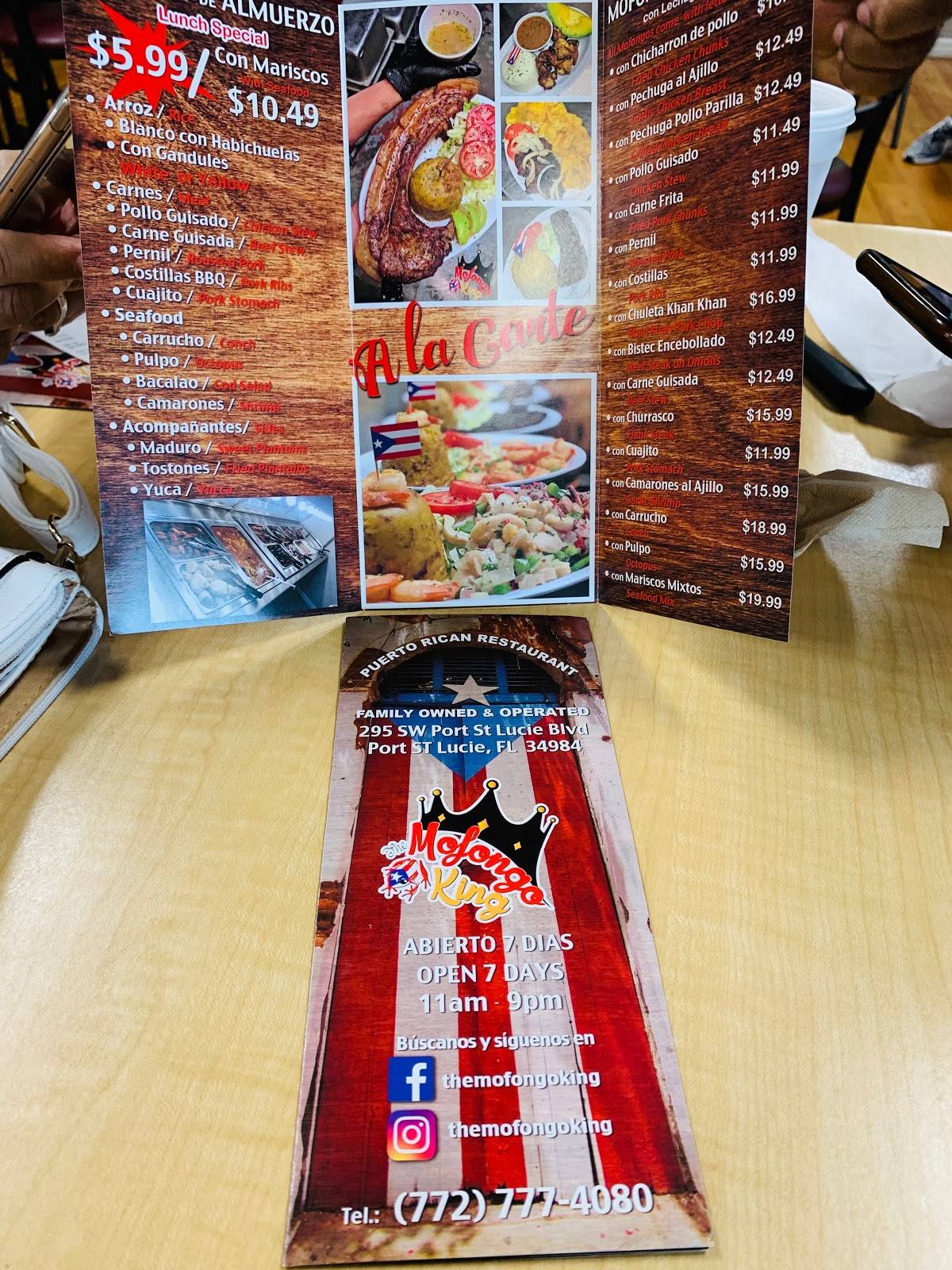 Menu at The Mofongo King restaurant, Port St. Lucie, 295 SW Port St ...