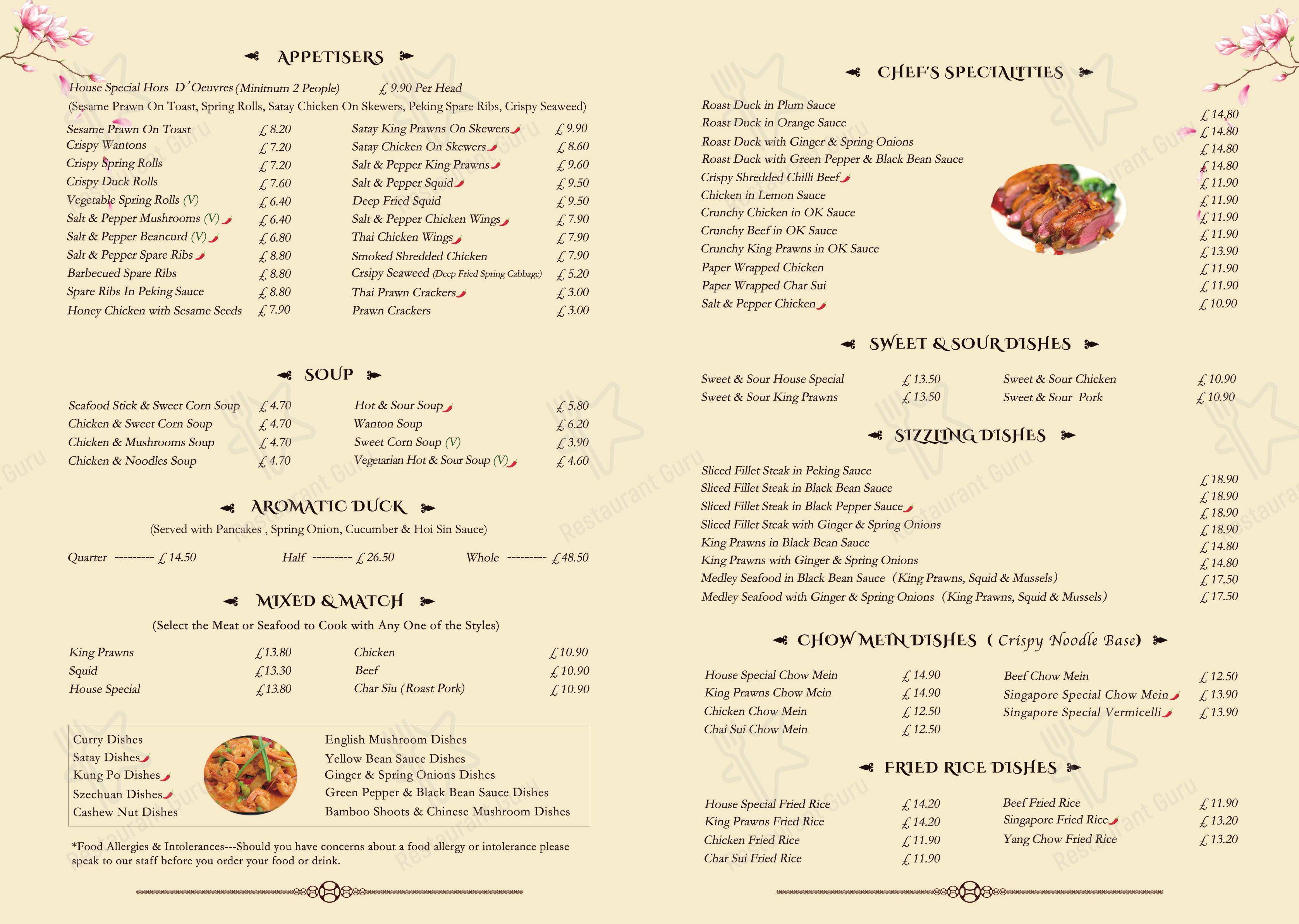 Menu at The Mulan restaurant, York