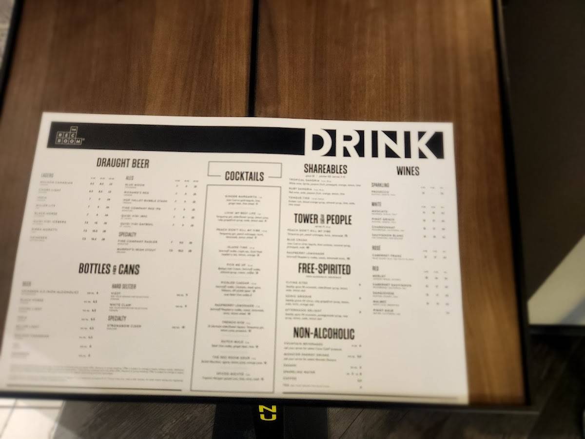 Menu at The Rec Room restaurant, St. John's