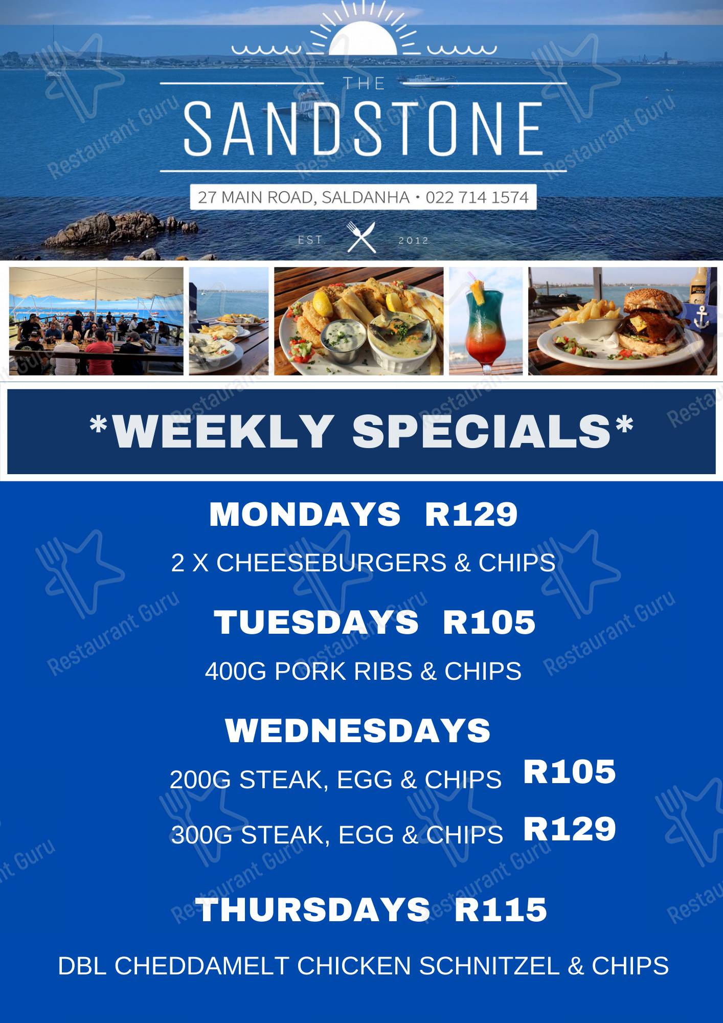 Menu at The Sandstone - Saldanha Bay restaurant, Saldanha