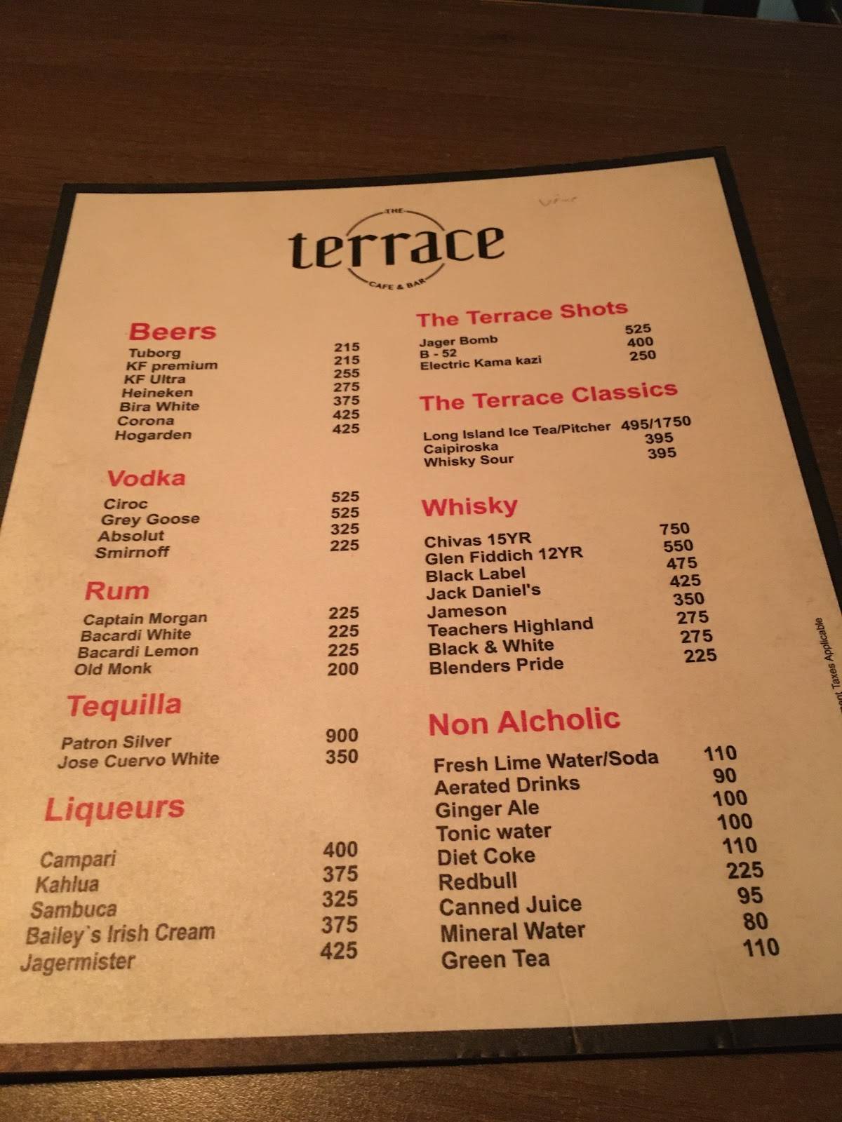 Menu at The Terrace, Mumbai, Kings International Hotel Compound