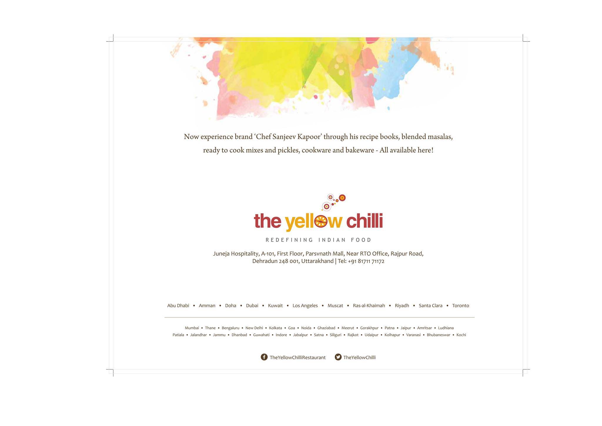 Menu at The Yellow Chilli, Dehradun, A101