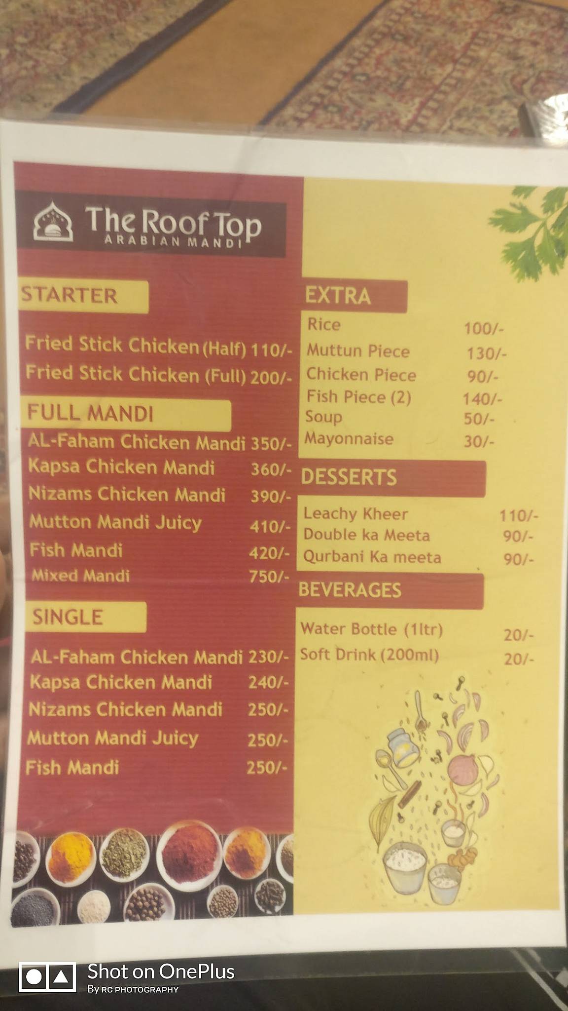 Menu at The rooftop mandi, Hyderabad