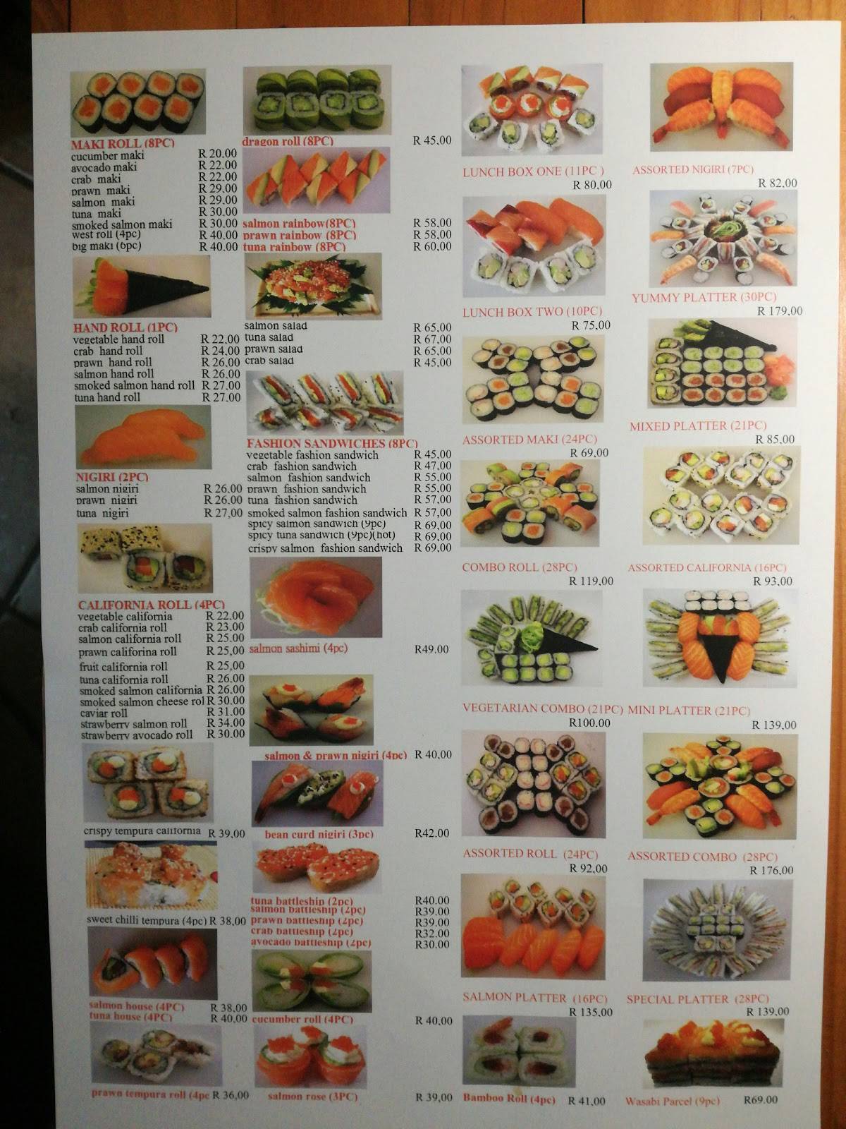Menu at Tian Tian Chinese Restaurant & Sushi Bar, Pretoria, 488 Piering Rd