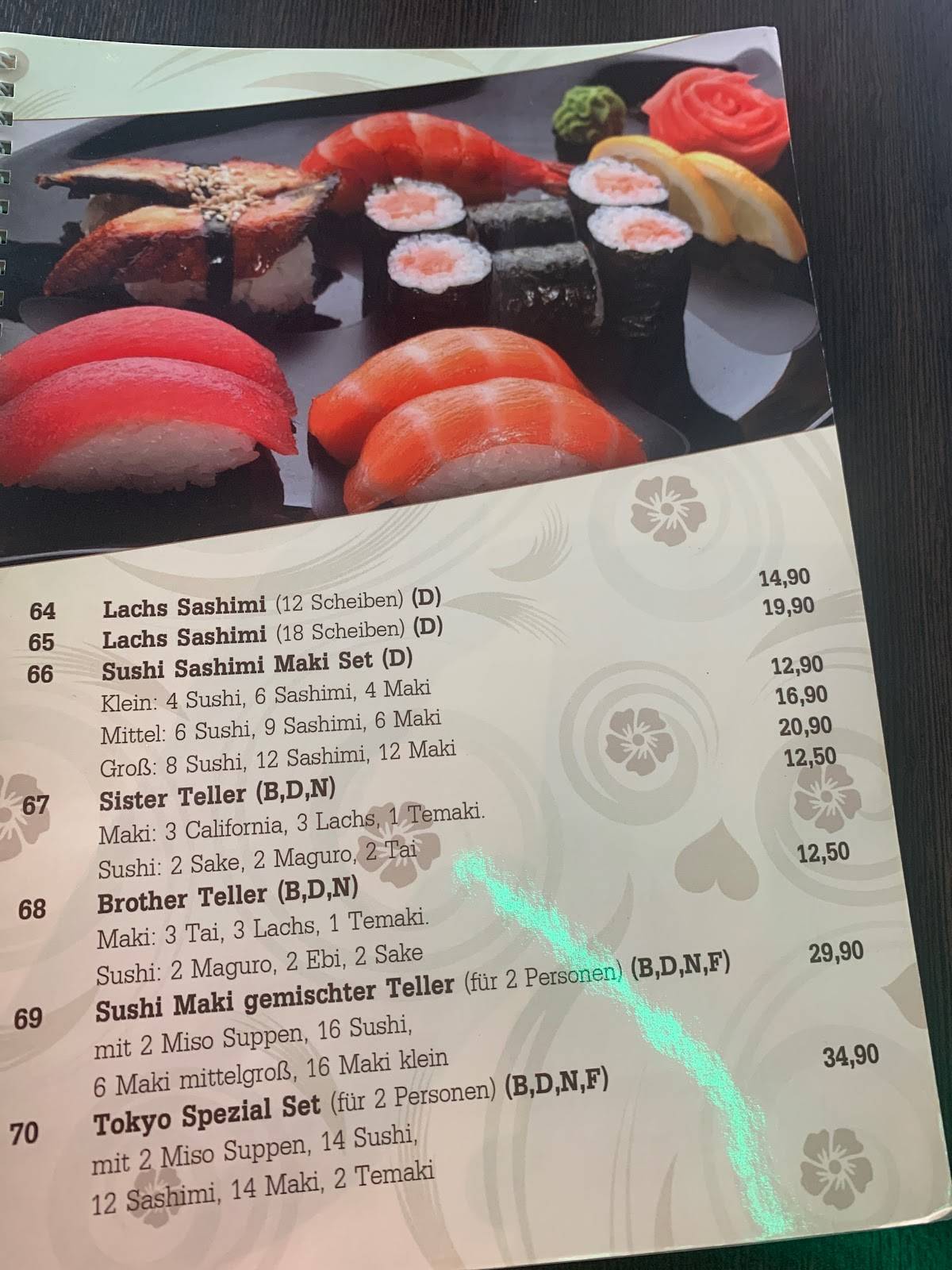 Speisekarte von Tokyo running sushi restaurant, Linz