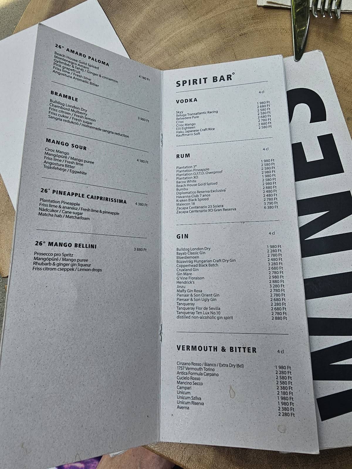 Menu at Twentysix Budapest Restaurant, Budapest