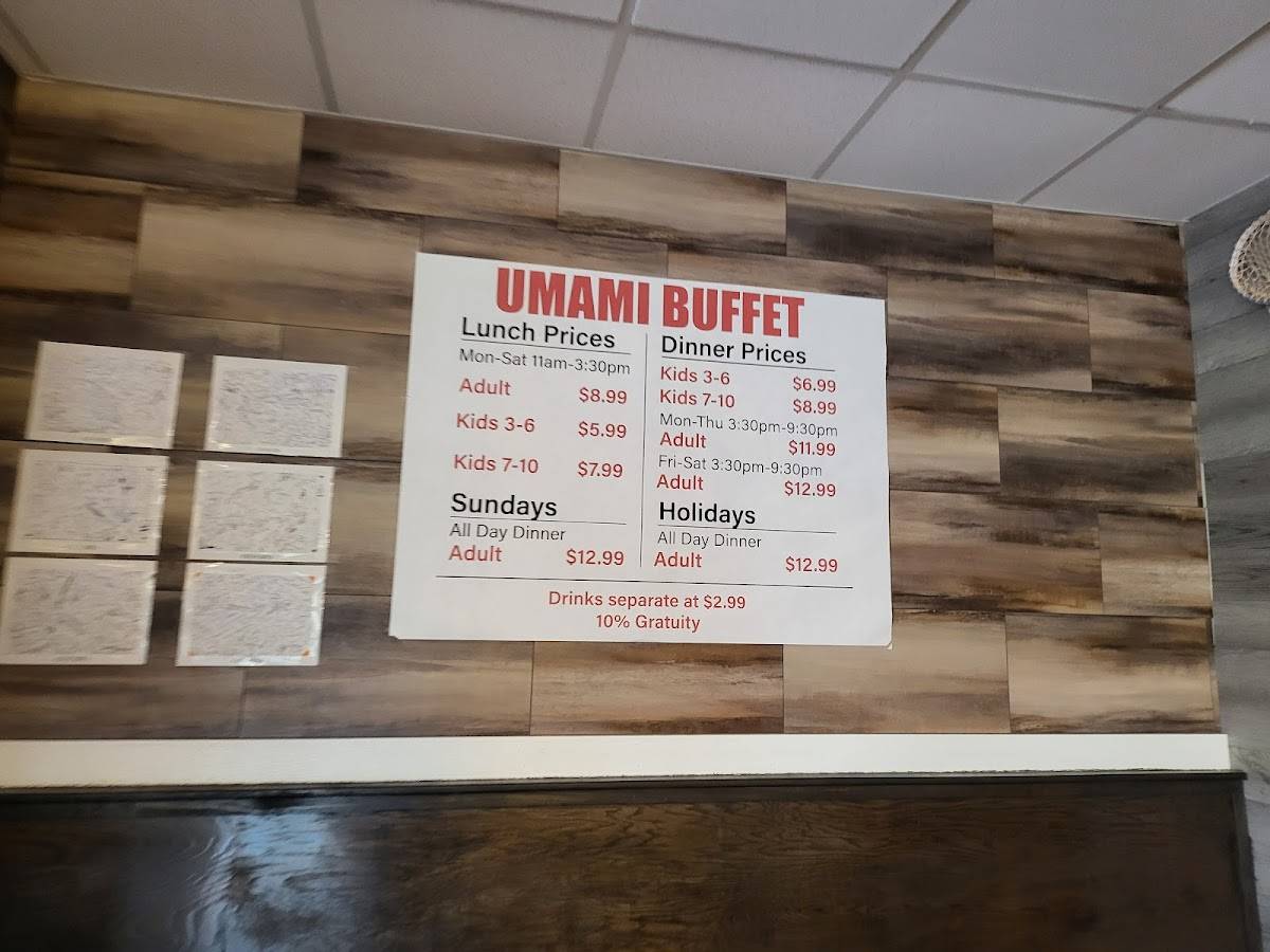 Menu at Umami Buffet restaurant, Louisville