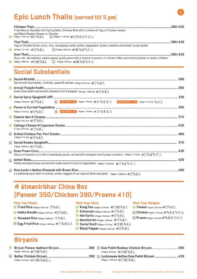 Menu at Vashi SOCIAL, Navi Mumbai