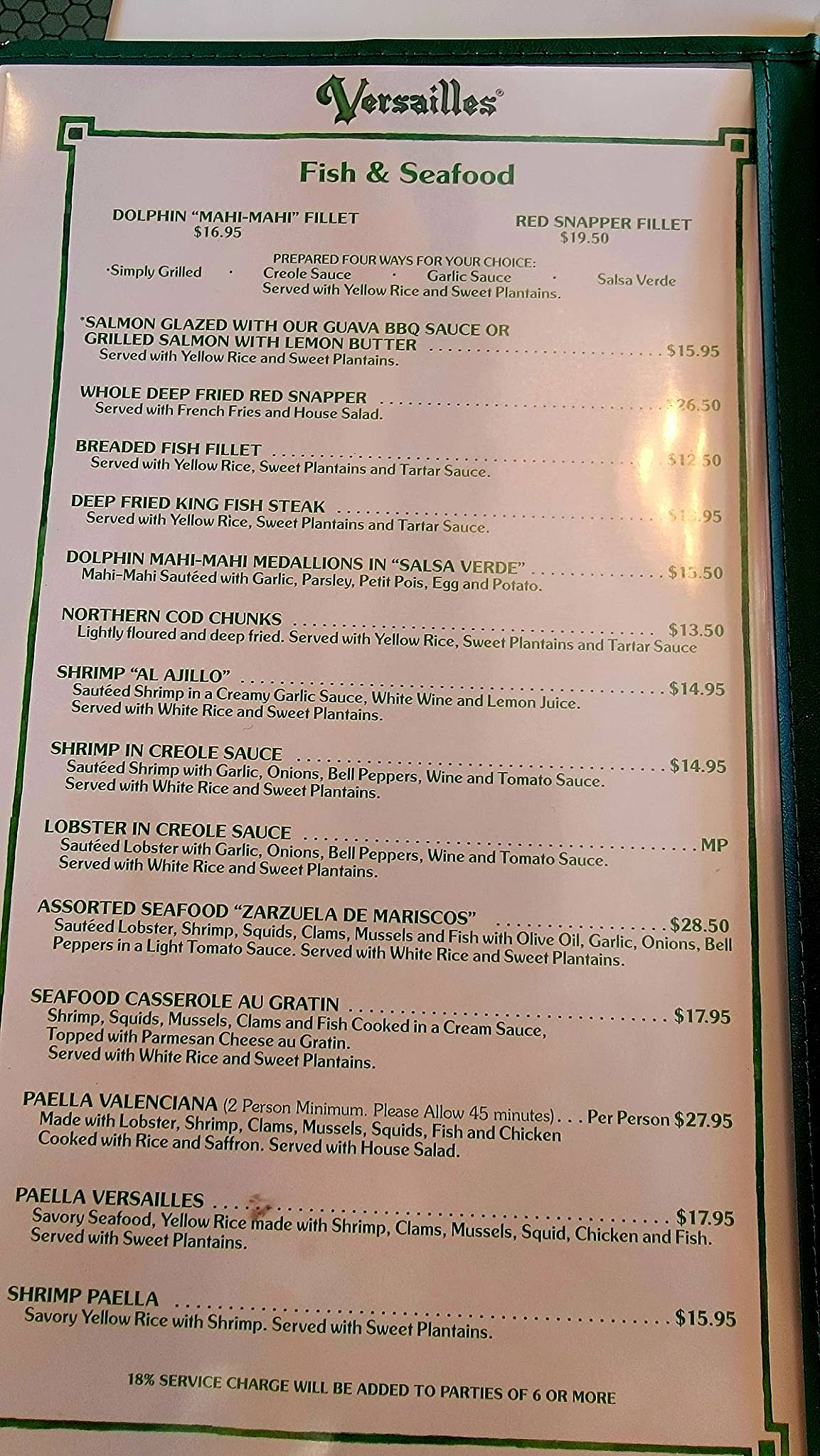 Menu at Versailles Restaurant Cuban Cuisine, Miami, SW 8th St