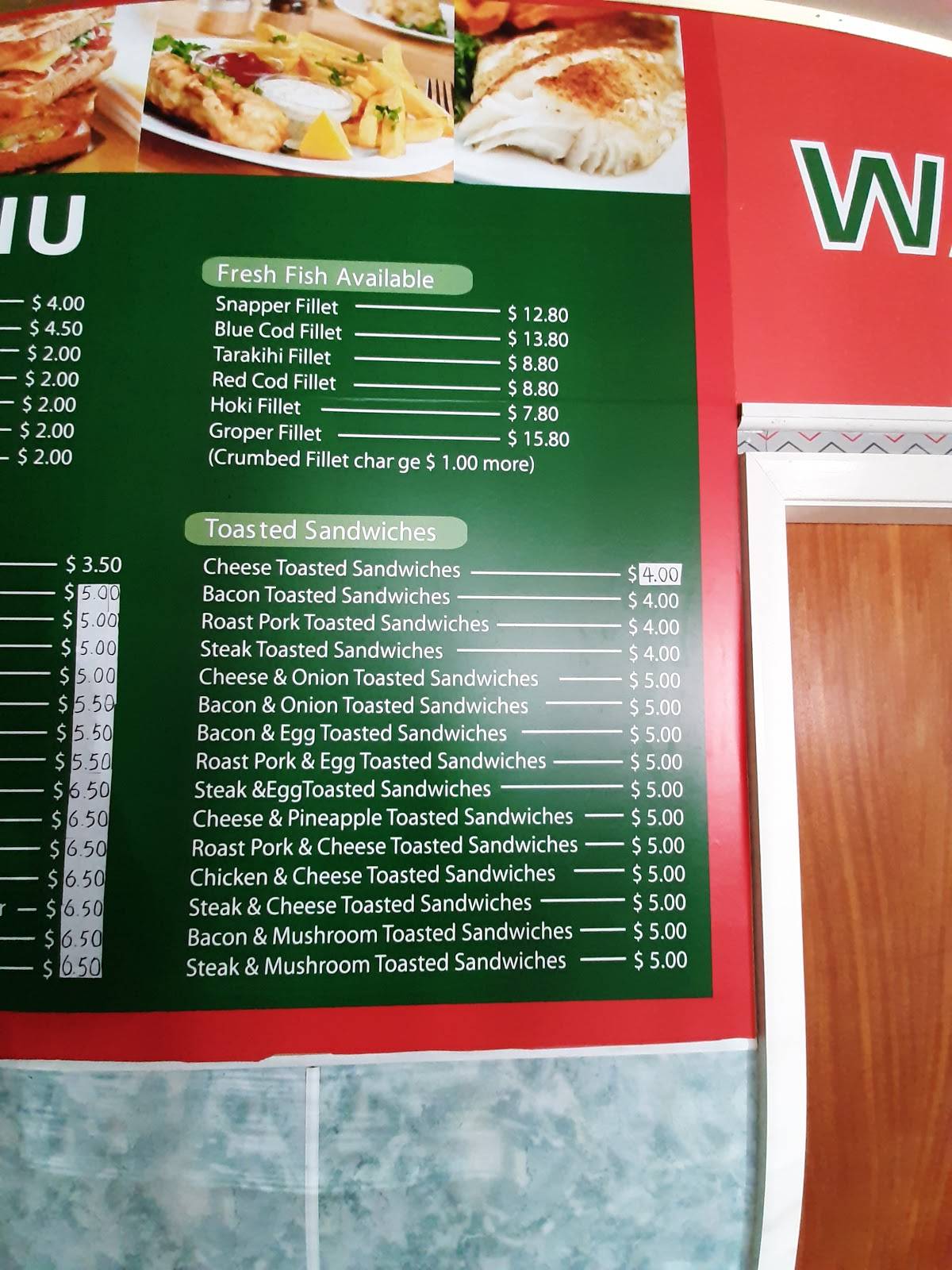 Menu at Wah Loong Restaurant, Wellington