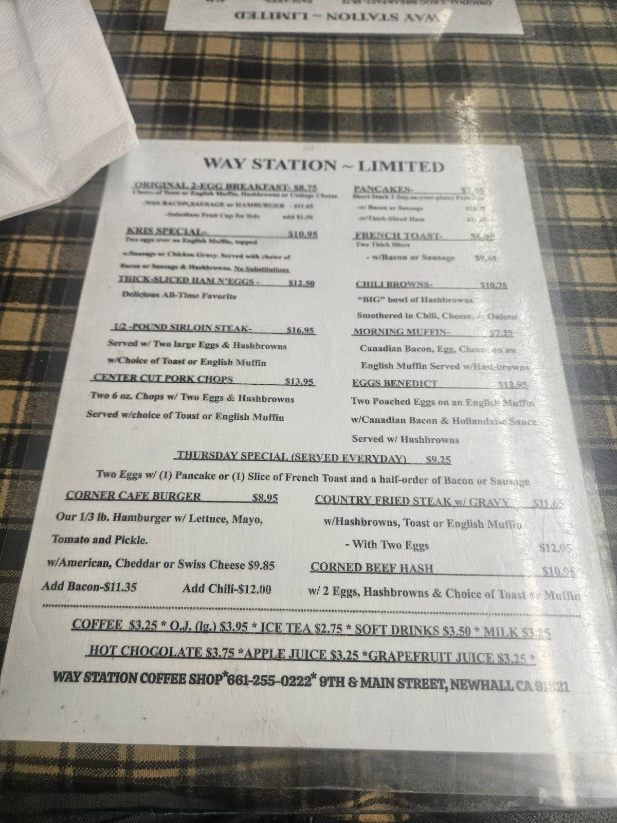 Menu at Way Station Coffee Shop restaurant, Santa Clarita