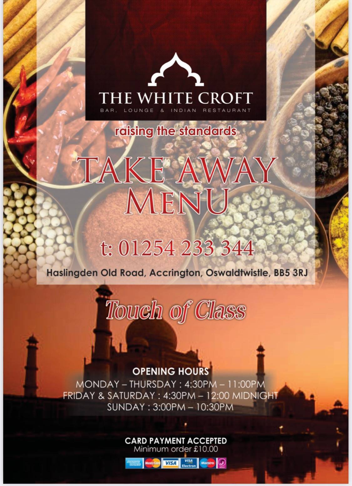 Menu at Whitecroft Indian Bar & Restaurant, Accrington