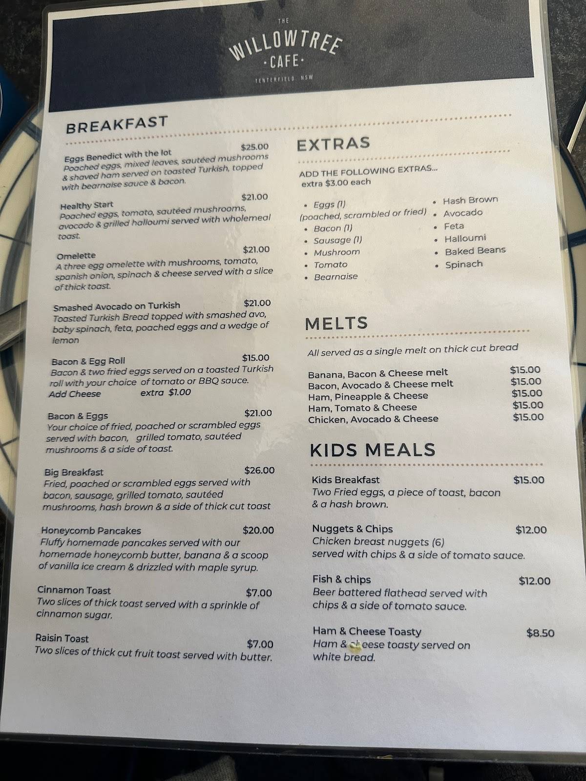 Menu at Willow Tree Cafe, Tenterfield