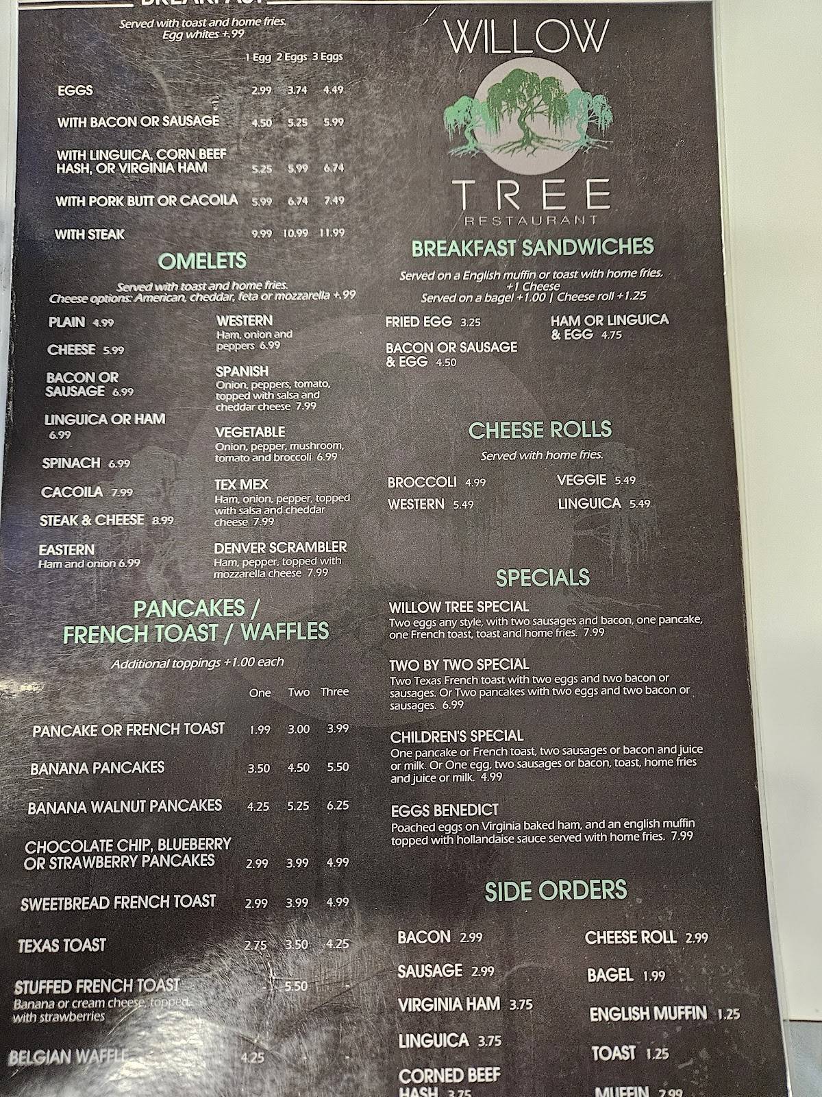 Menu at Willow Tree Restaurant, New Bedford