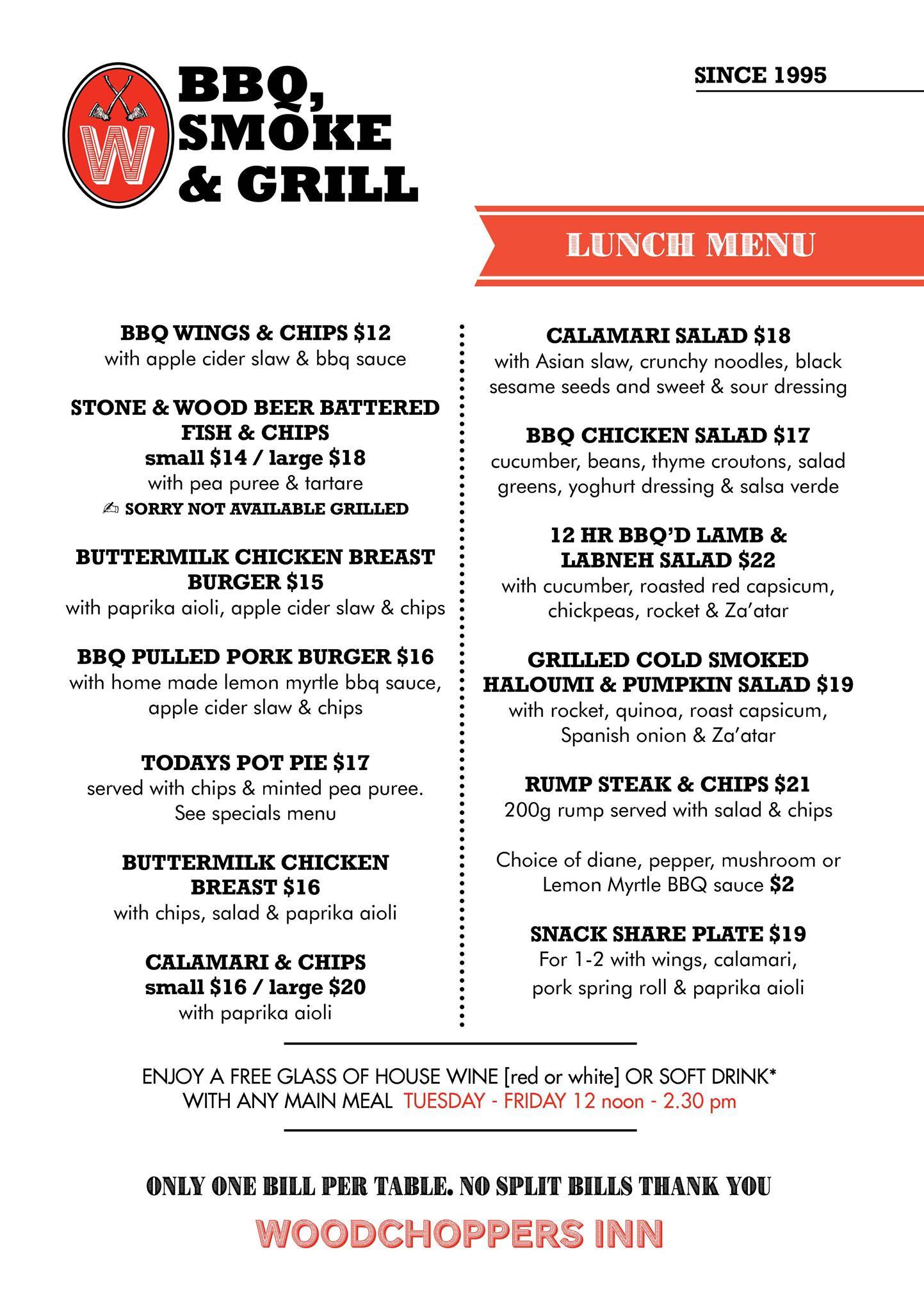 Menu at Woodchoppers BBQ Smoke & Grill, Mudgeeraba