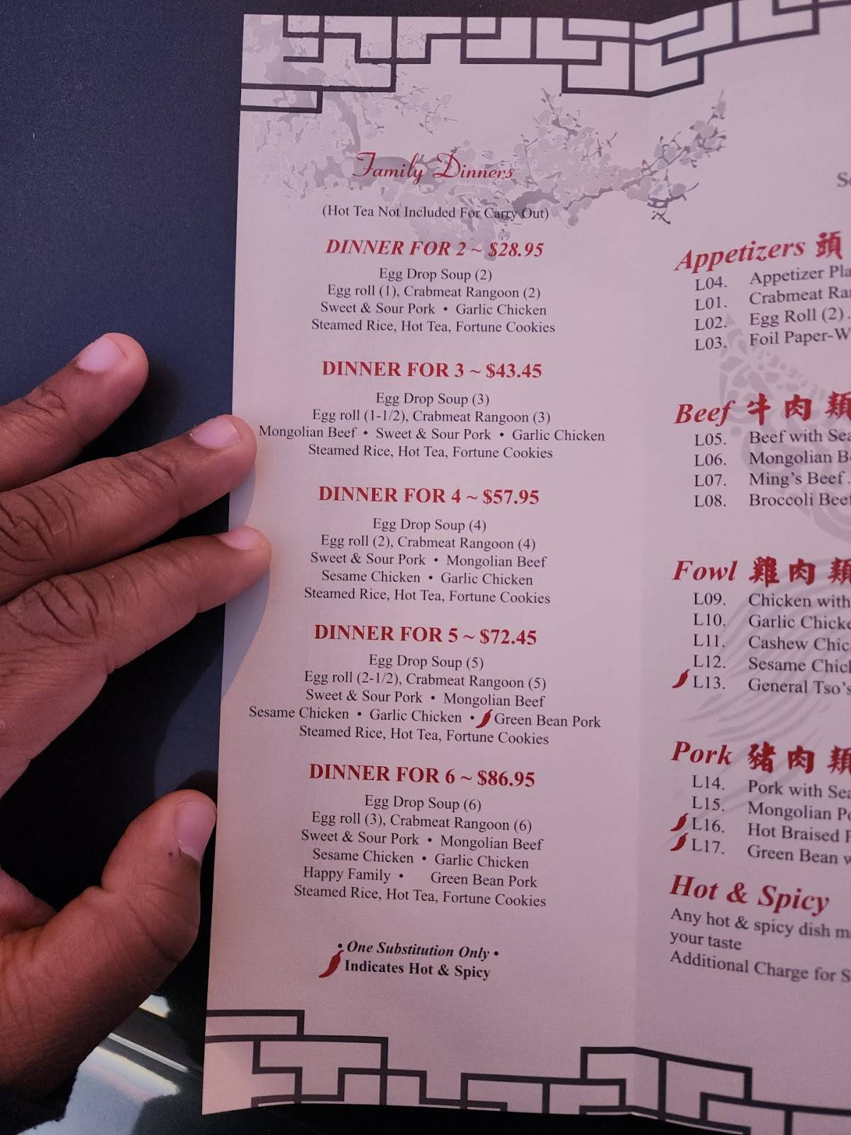 Menu at Yen Ching Chinese Restaurant, Clinton