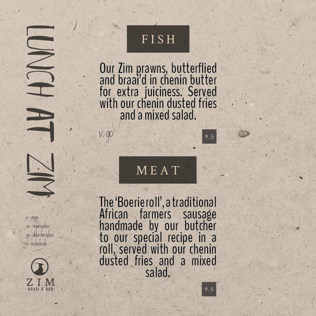 Menu at Zim Braai Steakhouse, Poole, 99 Commercial Rd