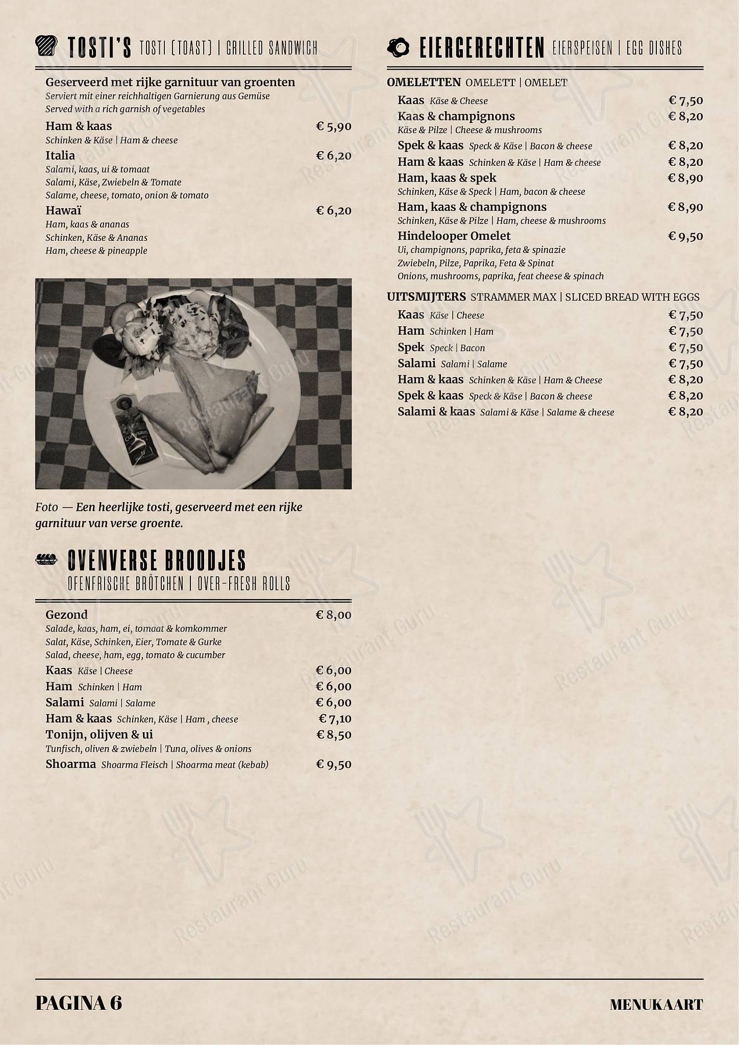 Carta del restaurante Pannenkoekhuis del Friese doorloper, Hindeloopen