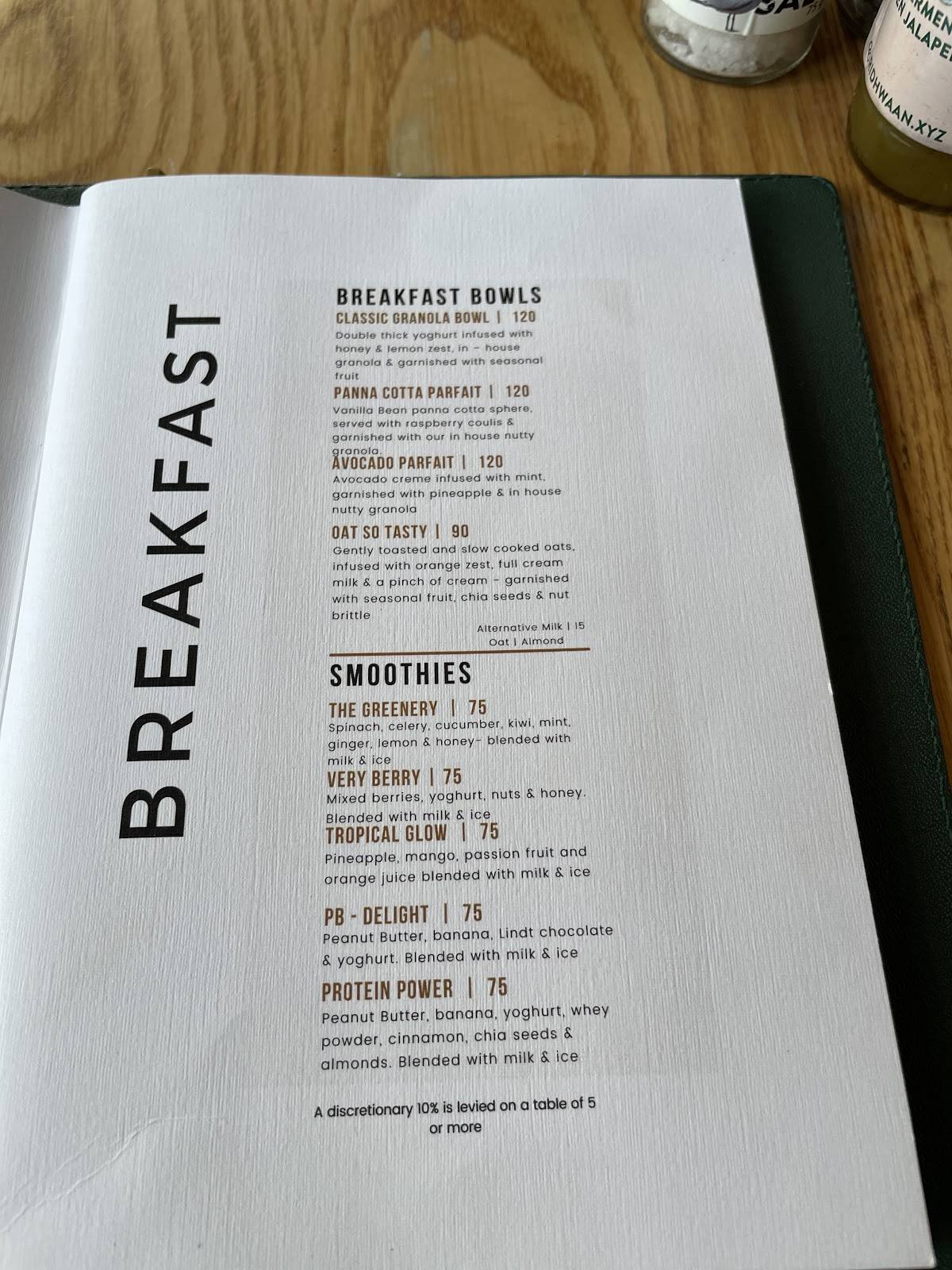 Menu at green dot cafe, Johannesburg, 148 Jan Smuts Ave