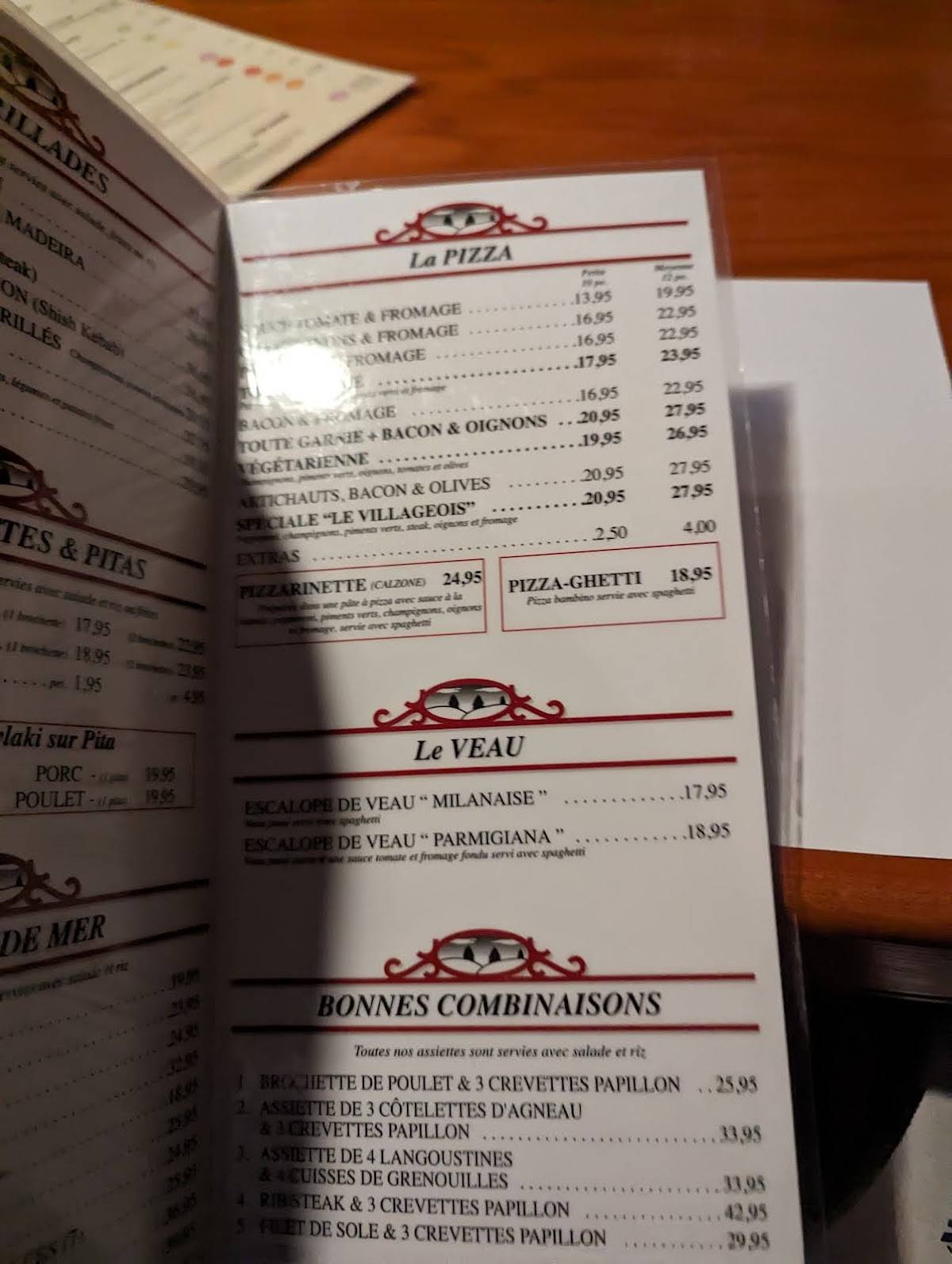 Menu au Restaurant le Villageois VAL-DAVID, Val-David