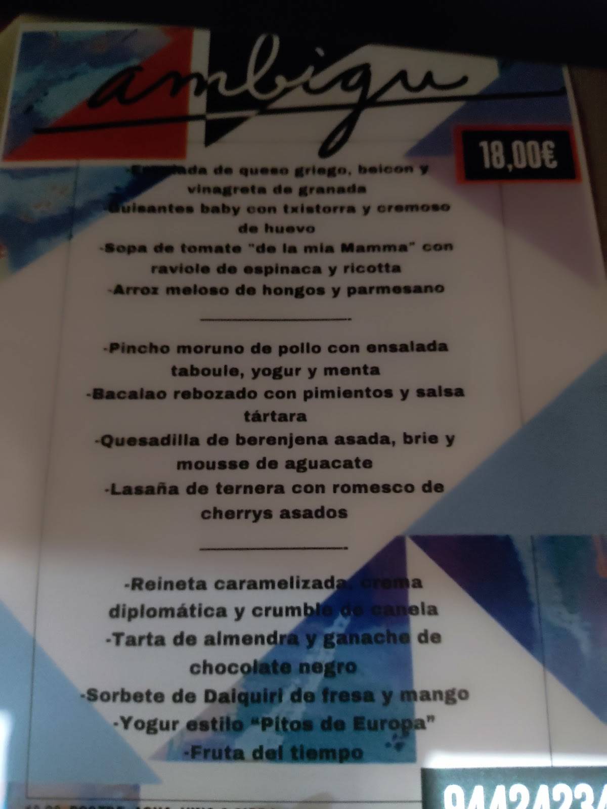 Menu at Restaurante Ambigu, Bilbao, Done Bikendi Kalea