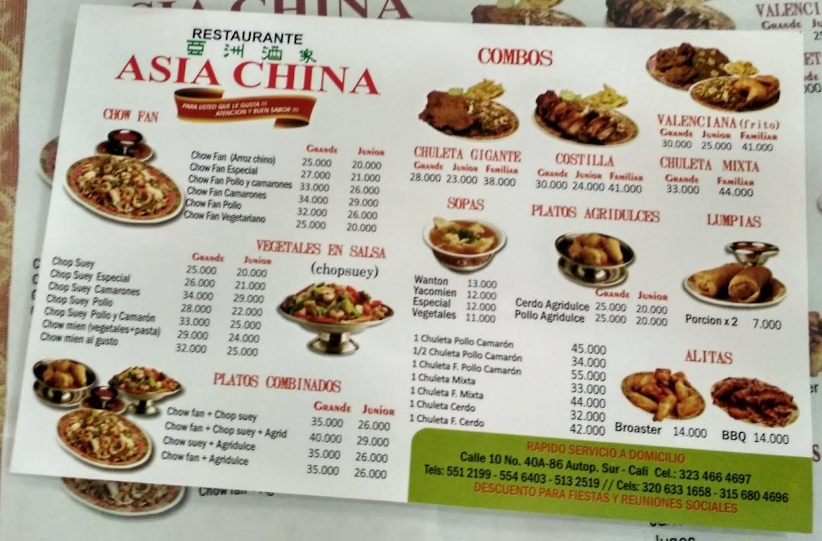 Menu at Restaurante Asia China, Cali, Calle 10 #40-86 Local 1