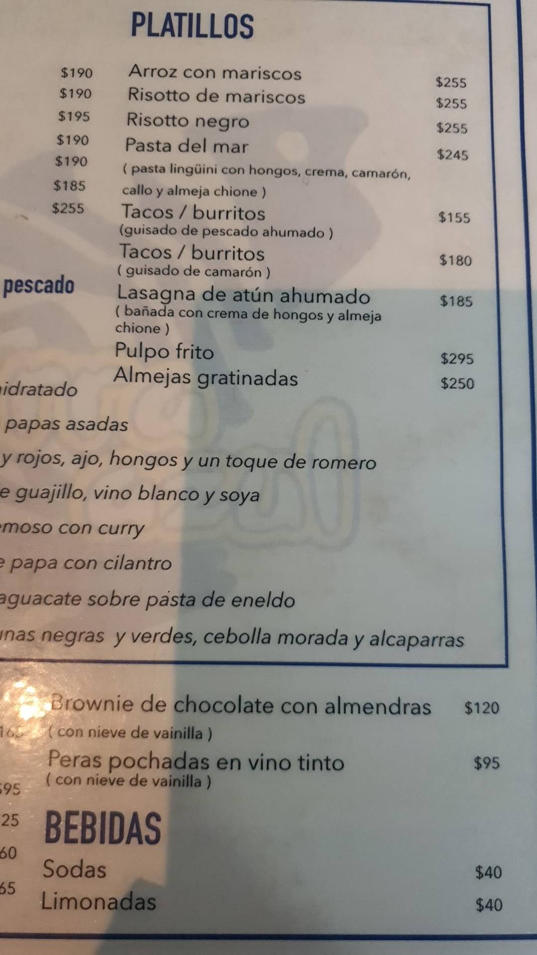 Menu at Restaurante Barra Azul, Ensenada, Calle Once y avenida mar # 1090