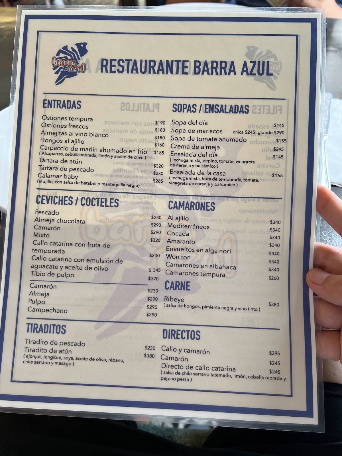 Menu at Restaurante Barra Azul, Ensenada, Calle Once y avenida mar # 1090