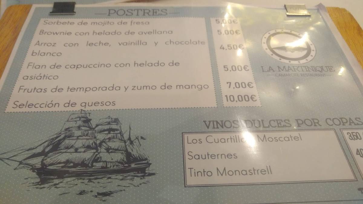 Carta de Restaurante Camarote de la Martinique, España