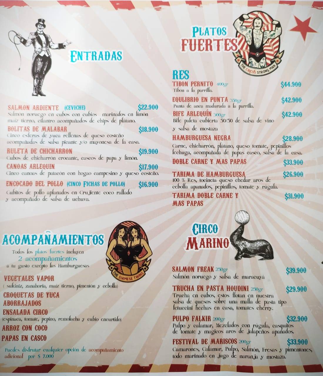 Carta de Restaurante Temático Circo, Bogotá, Cl. 67 #12-40