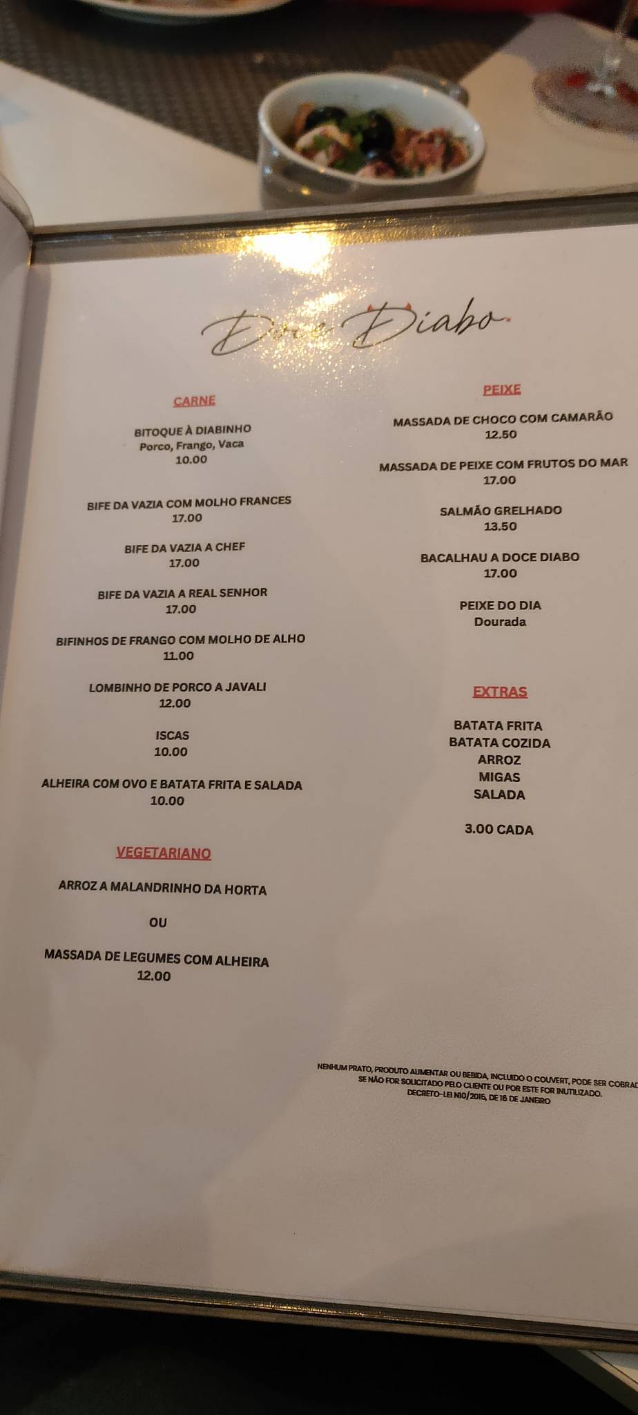 Menu em Restaurante Doce Diabo, Caldas da Rainha