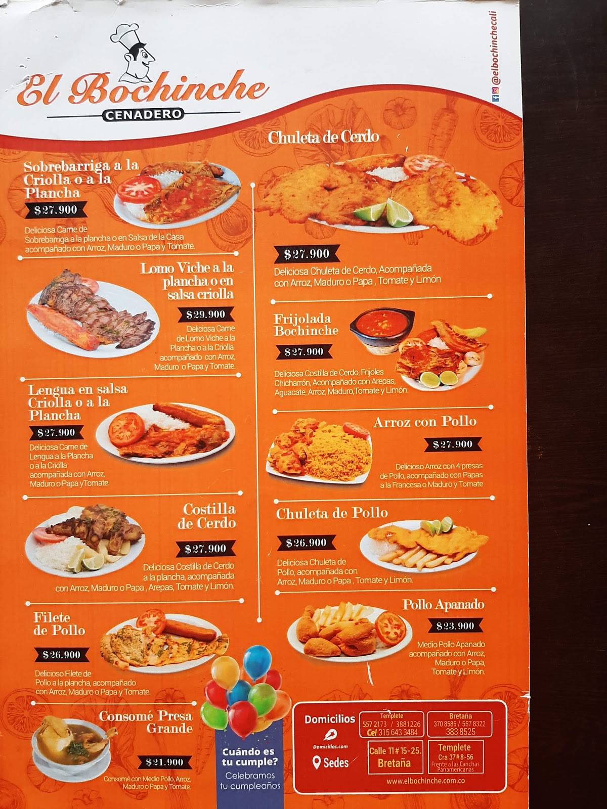 Menu at Restaurante El Bochinche Templete, Cali