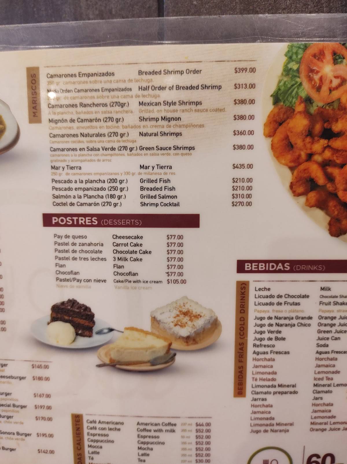 Carta de Restaurante Elba, Hermosillo, Av Cultura 81