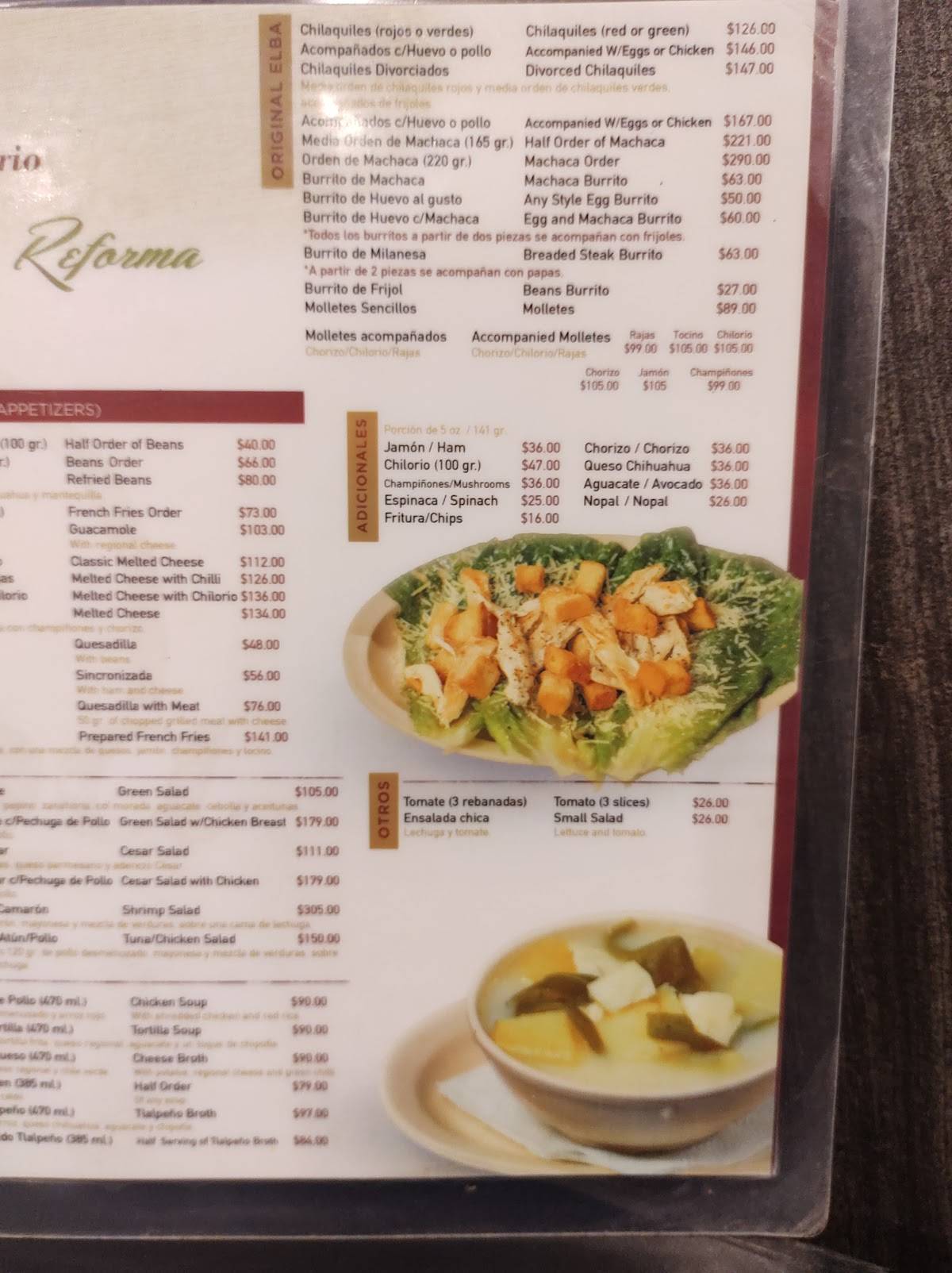Carta de Restaurante Elba, Hermosillo, Av Cultura 81