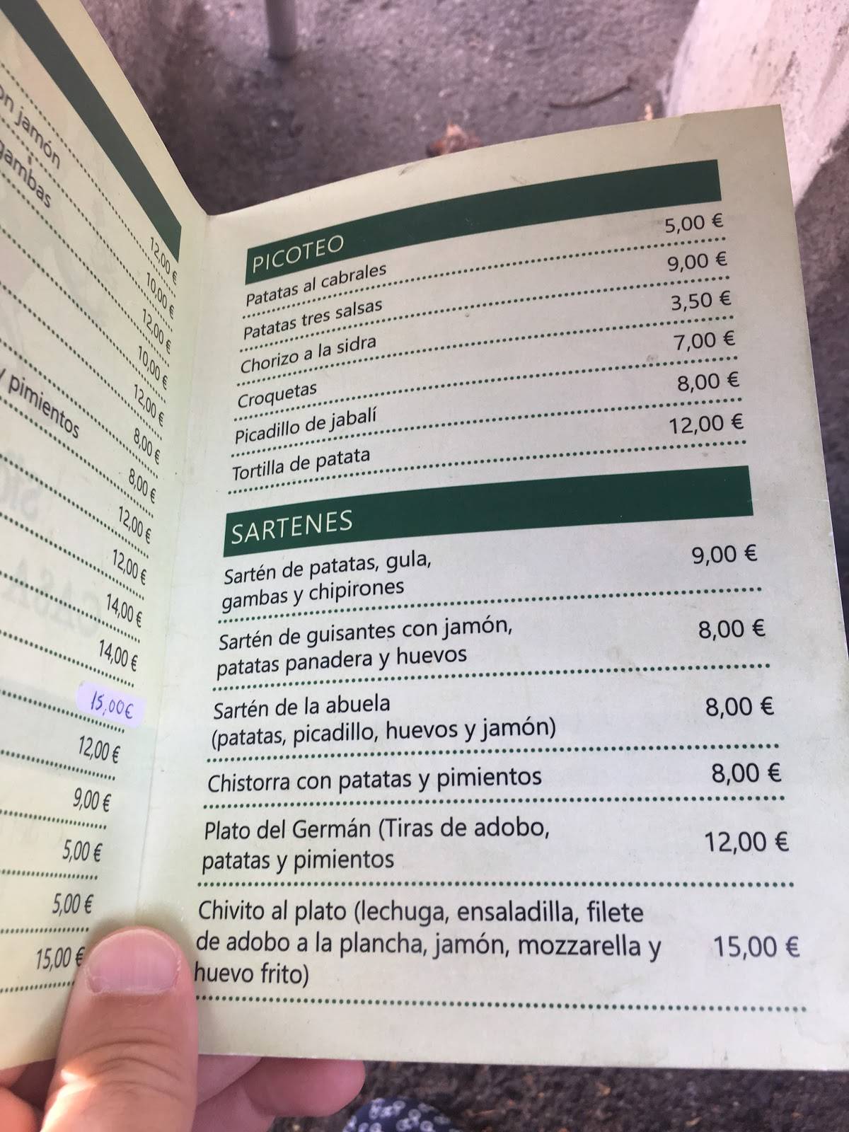 Carta de Restaurante Germán, Aviles