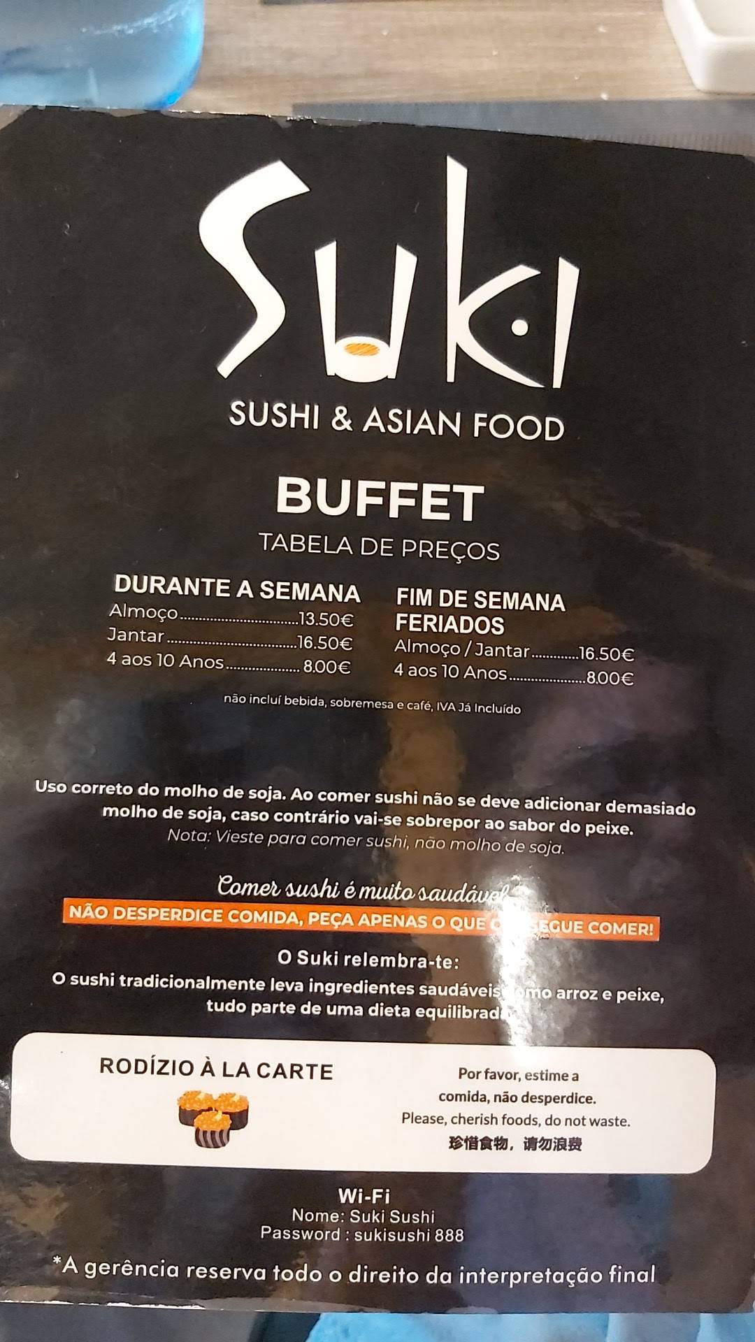 Menu em Restaurante Japonês SUKI, Abrantes