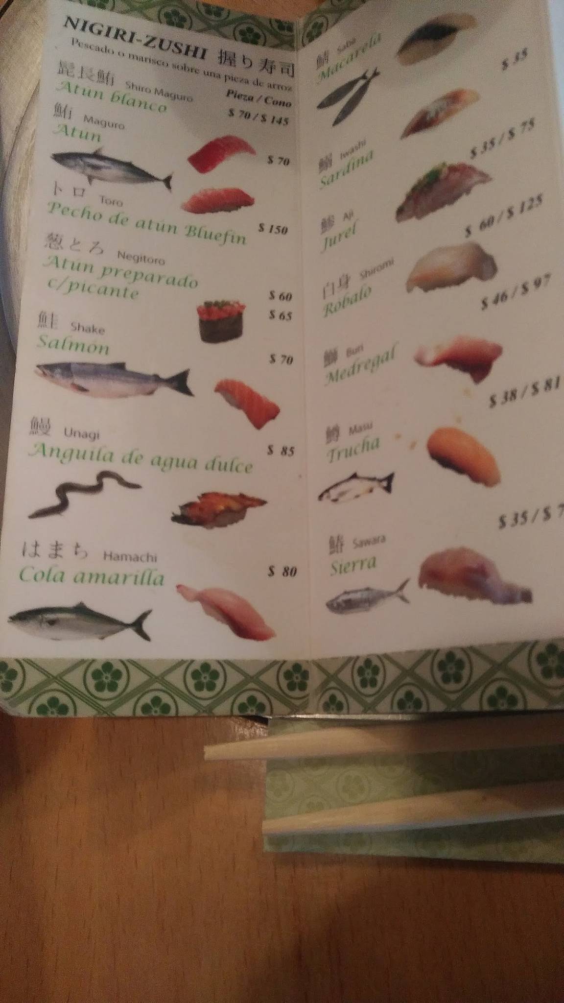Carta de Restaurante Japones Taro, Ciudad de México, Av. Universidad 1861
