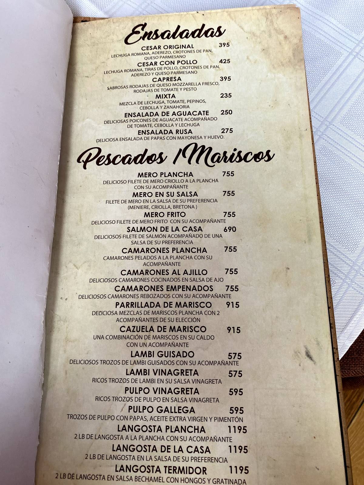 Carta de Restaurante Manolo, Santo Domingo, Av. Independencia 457