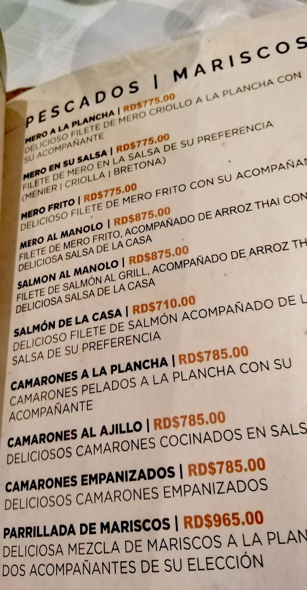 Carta de Restaurante Manolo, Santo Domingo, Av. Independencia 457