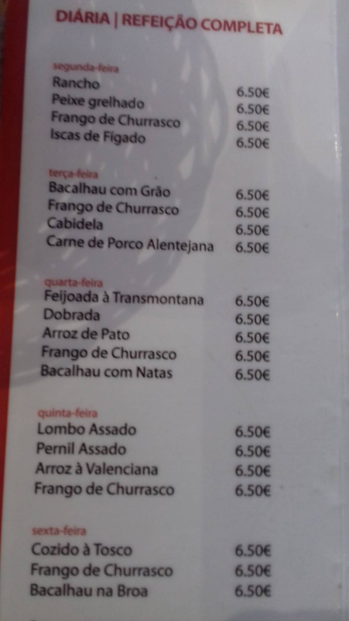 Menu em O Tosco restaurante, Viseu, Nacional 2