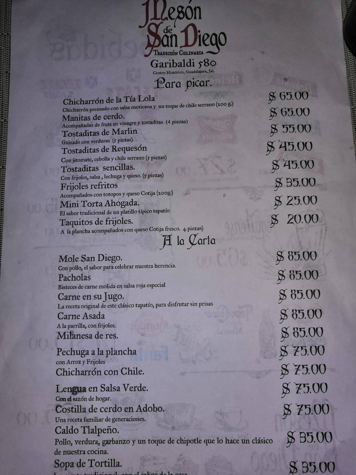 Carta del restaurante Restaurate Meson del San Diego, Guadalajara