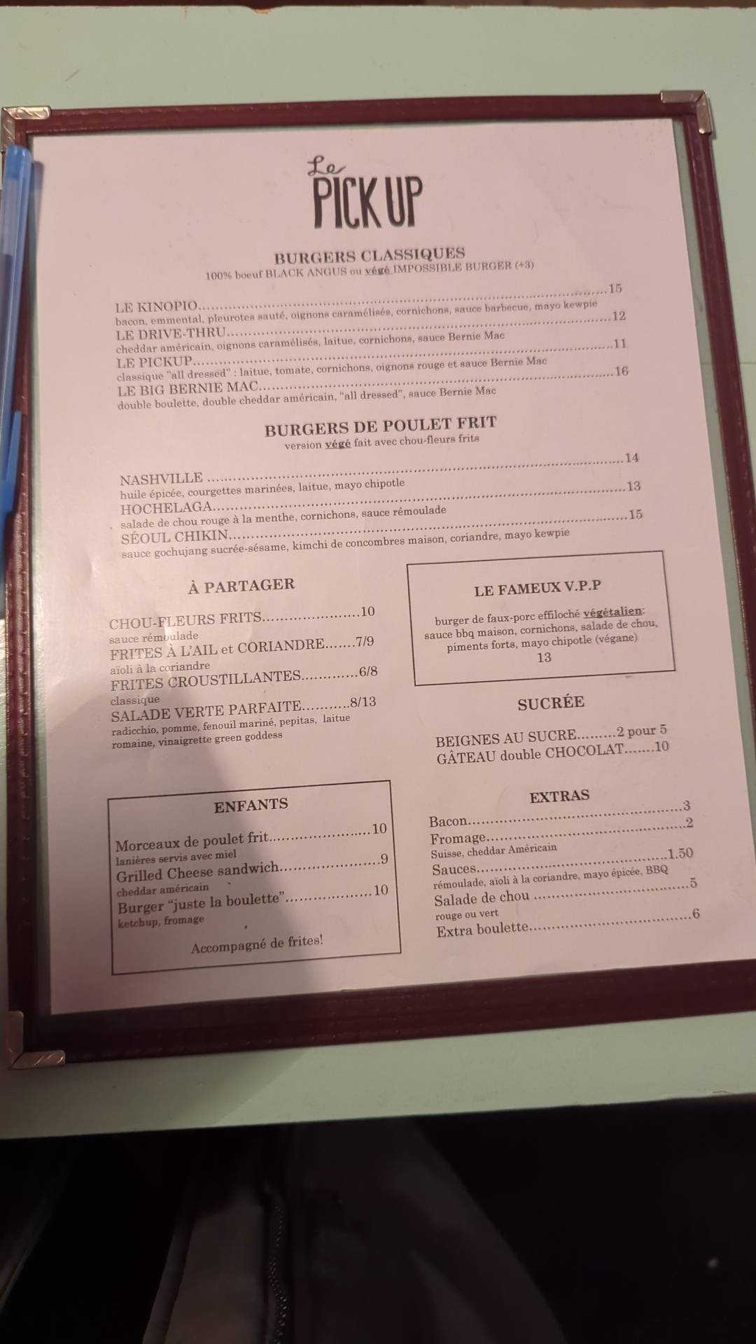 Menu au Resto-Bar Le Pick-Up, Montréal