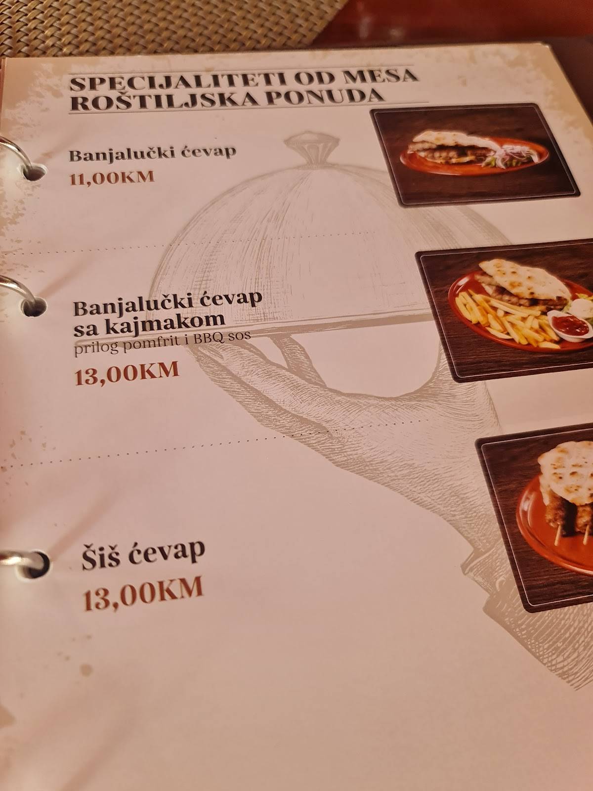 Menu at Marcello restaurant, Banja Luka, Bana Milosavljevića 30