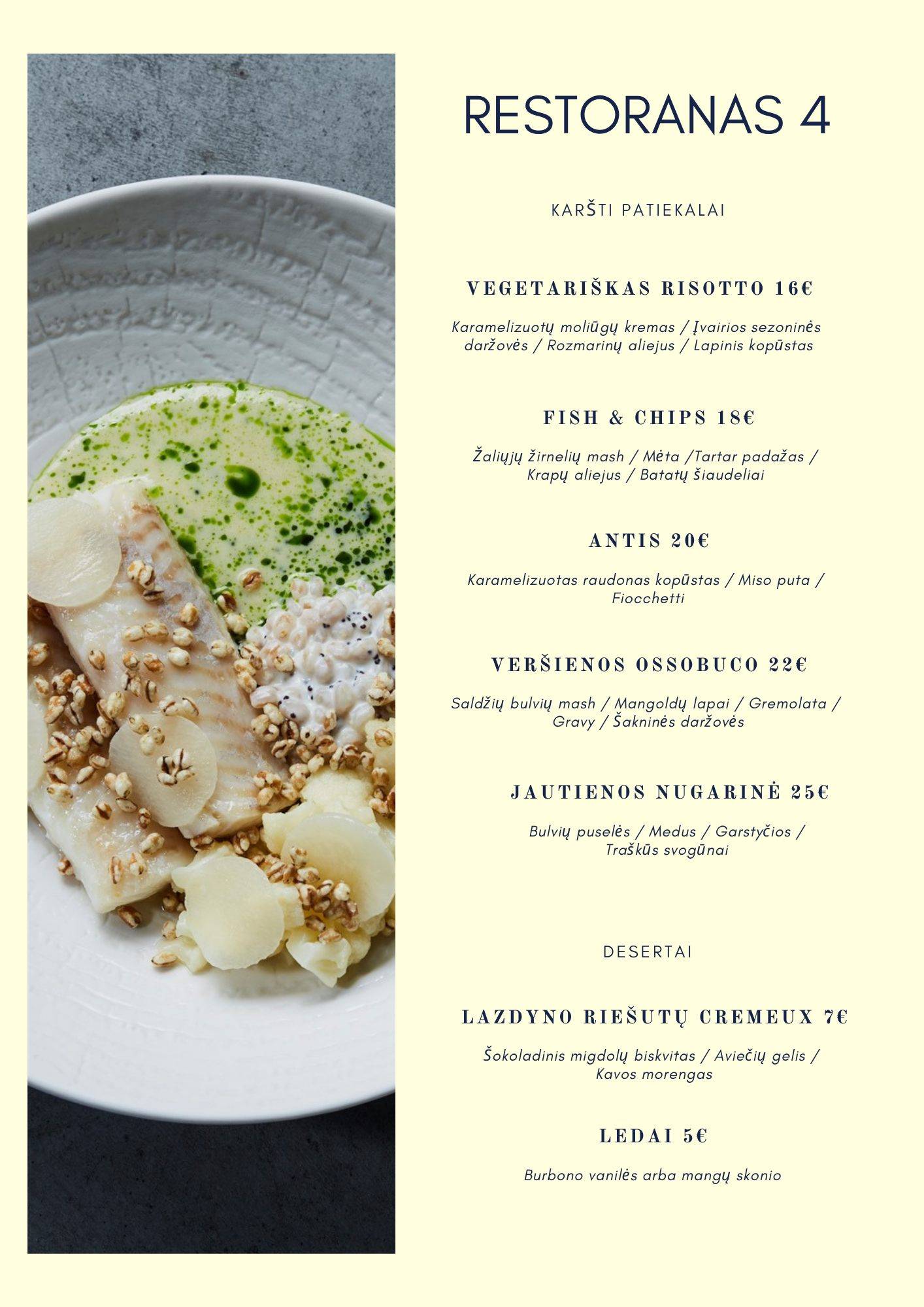 Menu at Restoranas 4 restaurant, Palanga