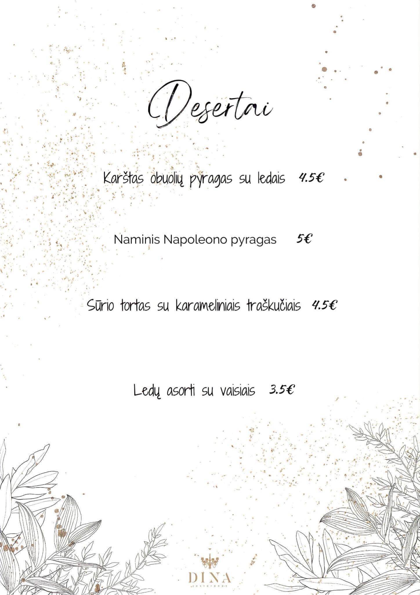 Menu au Restoranas Dina restaurant, Neveronys