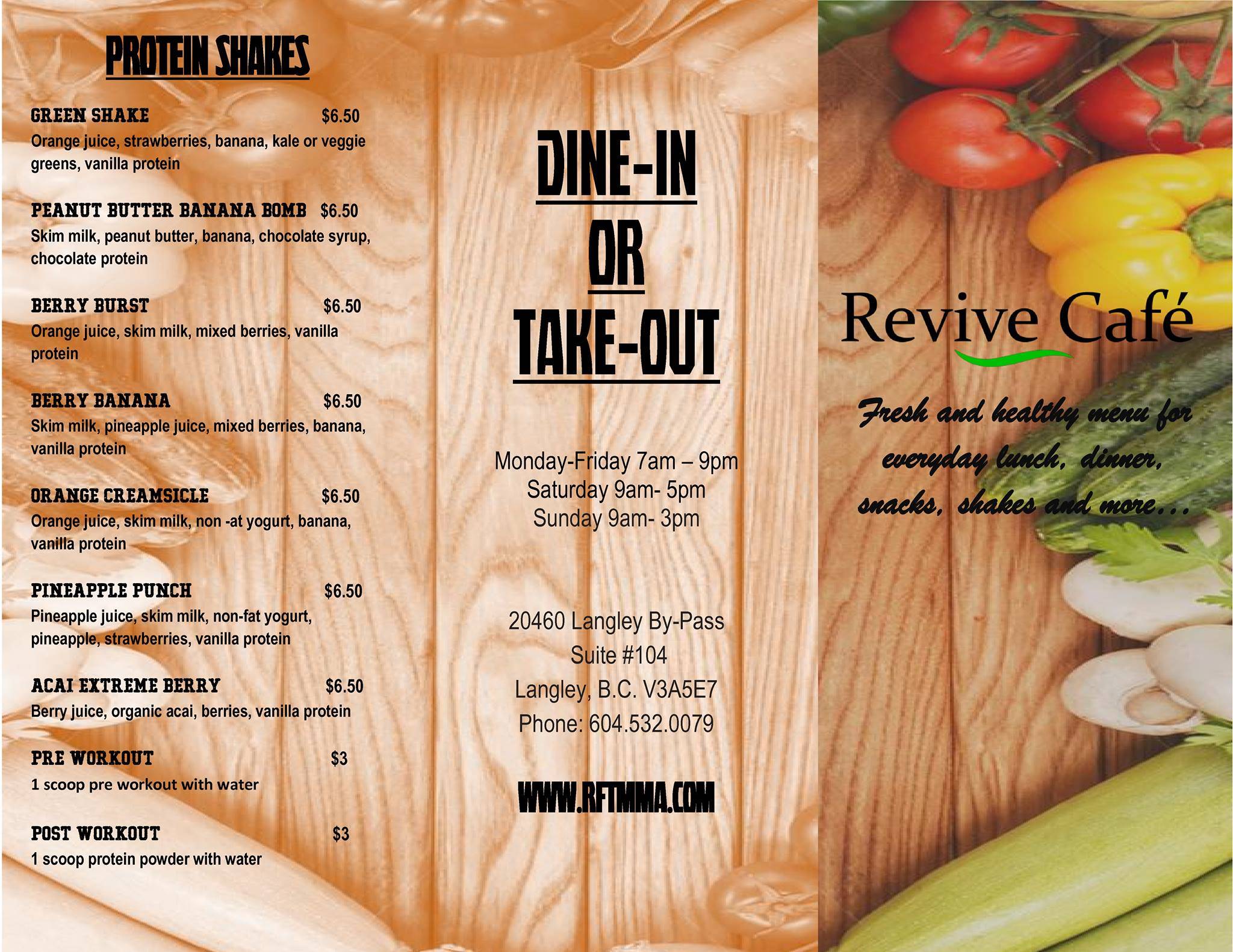 Carta de Revive Cafe, Distrito de Langley