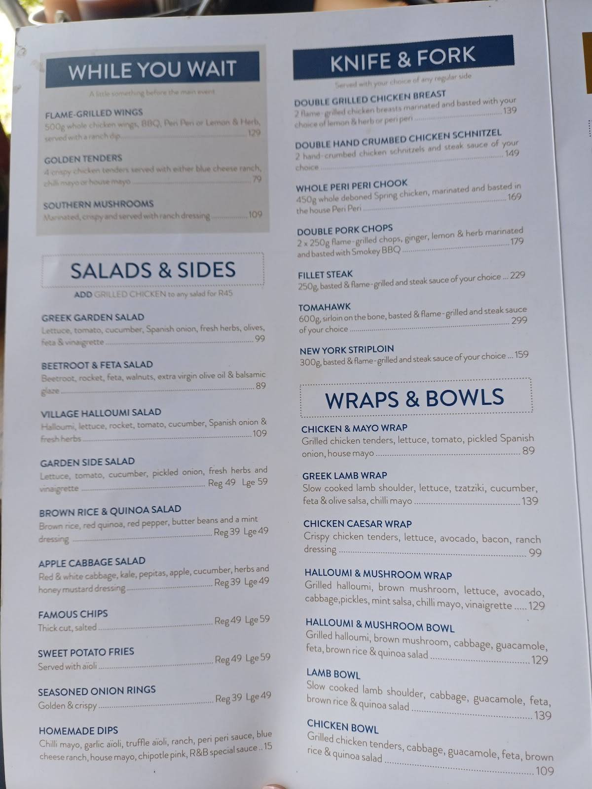 Ribs and burgers menu store