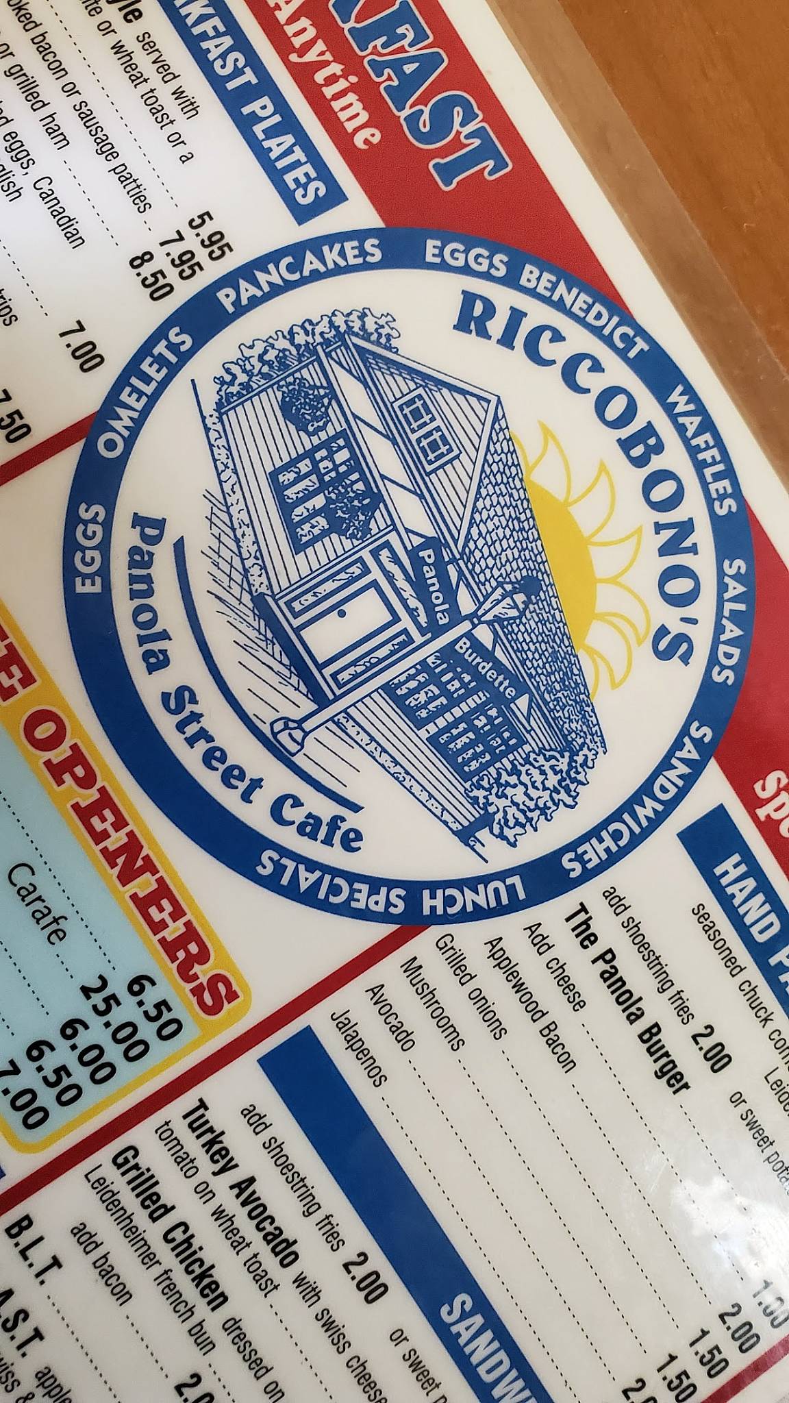 Menu at Riccobono's Panola Street Cafe, New Orleans