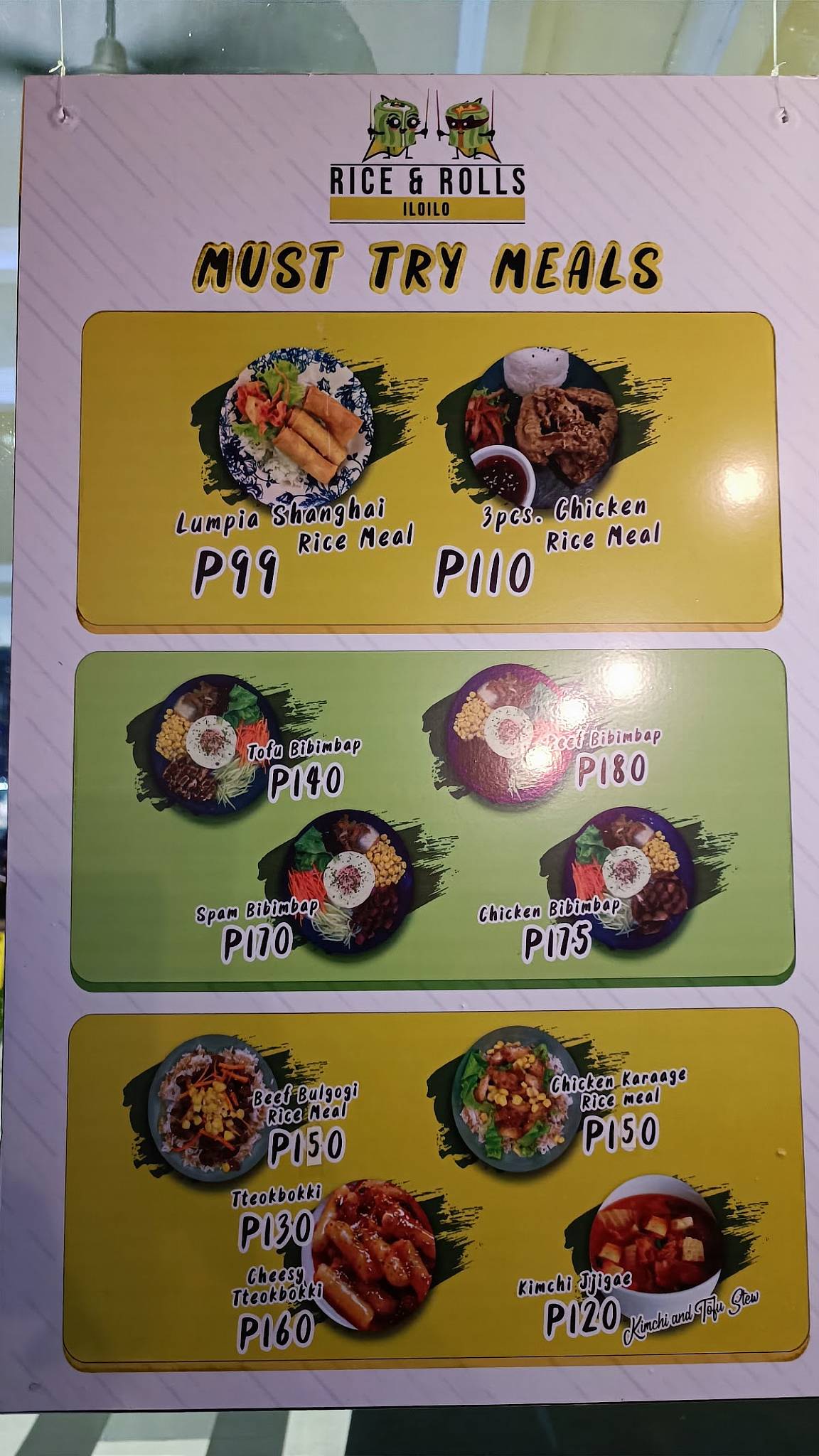 Menu at Rice and Rolls Festivewalk Iloilo restaurant, Iloilo City