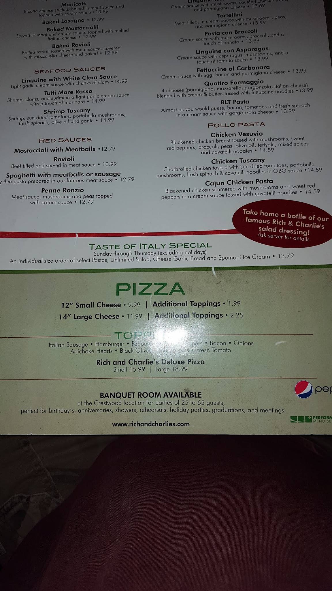 Menu at Rich & Charlie's South County pizzeria, Mehlville, Lemay Ferry Rd